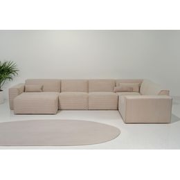 Wohnlandschaft OTTO HOME, B:371cm H:70cm T:220cm, beige, 100% Polyester, Sofas, "Clayton Breite 371 cm, U-Form", in einem trendigen Cord-Bezug,