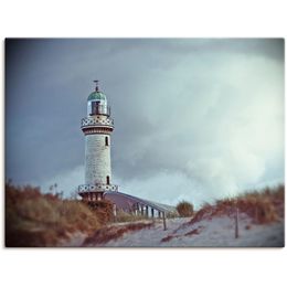 Leinwandbild Artland, B:80cm H:60cm, grau, Leinwand, Wohnzimmer, Bilder, "Der Warnem&uuml;nder Leuchtturm", auf Holzrahmen gespannt