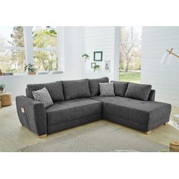 Jockenh&ouml;fer Ecksofa, B:254cm H:87cm T:208cm, grau, JOCKENH&Ouml;FER GRUPPE, Wohnzimmer, Sofas, "Luzern L-Form, B: 254 cm", mit Bettfunktion, Bettkasten, seitl. Tasche