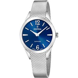 Festina Damen Quarzuhr "Grace"silberfarben, dunkelblau, Armbanduhren, Armbanduhr, Damenuhr, Swiss Made, Edelstahlarmband, Saphirglas