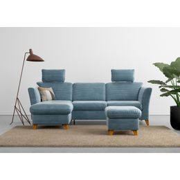 Ecksofa Home Affaire, B:249cm H:86cm T:162cm, blau, 100% Polyester, Wohnzimmer, Sofas, "Trelleborg L-Form", wahlweise mit Bettfunktion und