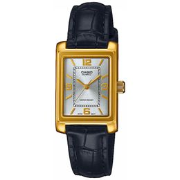 Damen Quarzuhr, schwarz, CASIO TIMELESS COLLECTION, Armbanduhren, Armbanduhr, Damenuhr, analog, Lederarmband