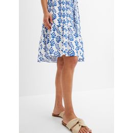bonprix Damen Tunikakleid, blau, Gr. 38, Web, Obermaterial: 100% Viskose, Kleider, f&uuml;r Fr&uuml;hling und Sommer, aus reiner Viskose, mit Volants, Halbarm