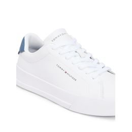 Tommy Hilfiger Herren Sneaker "TH COURT LTH DETAIL ESS", Gr. 41wei&szlig;, blau, Leder, Lederimitat, unifarben mit Farbeinsatz, Schuhe, Freizeitschuh,