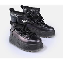 Buffalo Damen Snowboots "ELIZA", Gr. 39schwarz, Lederimitat, Nylon, Schuhe, Winterboots, Schn&uuml;rboots, Schlupfboots mit Warmfutter