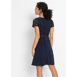 bonprix Damen Minikleid, blau, festlich, Gr. 42, Obermaterial: 95% Polyester, 5% Elasthan. Futter: 100% Polyester. Spitze: 70% Baumwolle, 30%