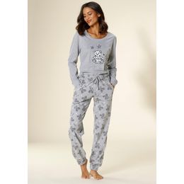 Vivance Dreams Damen Pyjama, Gr. 40, grau, Single Jersey, Obermaterial: 90% Baumwolle, 10% Polyester, Homewear-Sets, mit s&uuml;&szlig;em B&auml;rchen-Druck