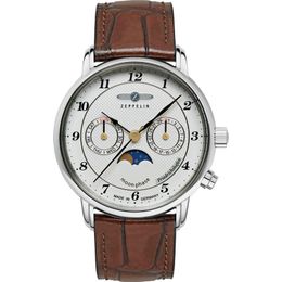 Zeppelin Damen Quarzuhr "Friedrichshafen Lady Moonphase"braun, Armbanduhren, Armbanduhr, Damenuhr, Made in Germany, analog, Wochentag, Mondphase