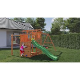 Fungoo Kinder Spielturm "Climbing Star 3", braun, Holz, Metall, Polyethylen, B:417cm H:225cm T:386cm, Spielt&uuml;rme, mit Schaukel & Rutsche,