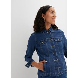 bonprix Damen Jeansjacke, blau, Gr. 46, unifarben, Denim/Jeans, Obermaterial: 82% Baumwolle, 17% Polyester, 1% Elasthan, Jacken, bequeme Passform,
