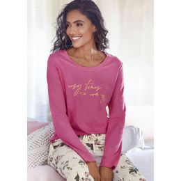 Lascana Damen Pyjamaoberteil, Gr. 32, pink, Single Jersey, Obermaterial: 50% Baumwolle, 50% Viskose, unifarben, Basic, Shirts, mit Folienprint
