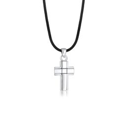 Kuzzoi Herren Kette mit Anh&auml;nger "Lederkette Anh&auml;nger Kreuz 925 Sterling Silber", 55, ohne Stein, Silber 925 (Sterlingsilber), L: 55, silber, Silber