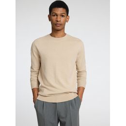 Selected Herren Rundhalspullover "SLHBERG CREW NECK NOOS", beige, Gr. XL, meliert, Strick, Obermaterial: 100% Baumwolle, Pullover, Baumwolle, regular