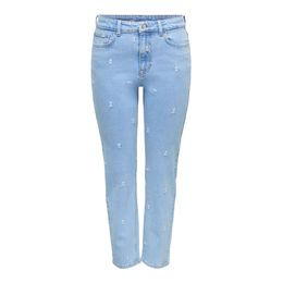 Only Damen Straight-Jeans "ONLEMILY HW STRETCH EMB STRA ANK DNM AZG", blau, Gr. 29, Destroyed-Effekte, Denim/Jeans, Obermaterial: 99% Baumwolle, 1%