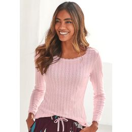 s.Oliver Damen Pyjamaoberteil, Gr. 44, rosa, Feinstrick, Obermaterial: 100% Baumwolle, unifarben, Shirts, aus Ajour-Strick