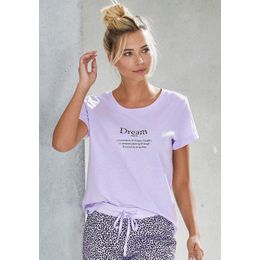 Damen Pyjamaoberteil, VIVANCE DREAMS BY LASCANA, Gr. 40, lila, Single Jersey, Obermaterial: 100% Baumwolle, unifarben, Shirts, mit Statementdruck