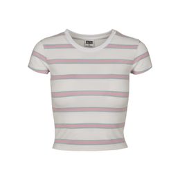 T-Shirt Urban Classics "Urban Classics Damen Ladies Stripe Cropped Tee", Damen, Gr. M, wei&szlig;, girlypink, 95% Baumwolle, 5% Elasthan, gestreift, slim fit, Rundhals, Shirts T-Shirt