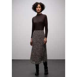 Street One Damen Midikleid, braun, Gr. 44, unifarben, Stoff, Oberteil: 97% Viskose, 3% Elasthan. Rock: 100% Polyester. Unterrock: 100% Viskose,