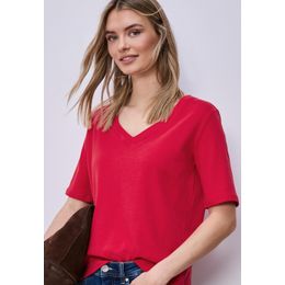 Street One Damen V-Shirtsalsa rot, Gr. 36, unifarben, Web, 100% Baumwolle, Shirts, aus reiner Baumwolle
