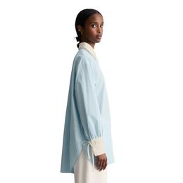 Marc O'Polo Damen Langarmbluse "aus Papertouch Popeline", blau, Gr. L, MARC O'POLO DENIM, gestreift, Obermaterial: 100% Baumwolle, Blusen