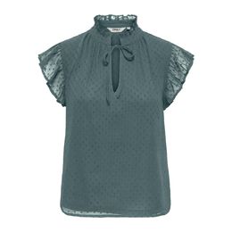 Only Damen Spitzenbluse "ONLLANDAU DOBBY FRILL V-NECK TOP WVN"balsam gr&uuml;n, Gr. M, unifarben, Web, Obermaterial: 100% Polyester, Blusen, Kunstfaser
