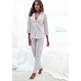Damen Pyjama, VIVANCE DREAMS BY LASCANA, Gr. 44, rosa, Single Jersey, Obermaterial: 50% Baumwolle, 50% Viskose, unifarben, Homewear-Sets, mit