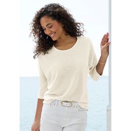 Vivance Damen 3/4-Arm-Shirt "aus b&uuml;gelfreiem Waffelstrick", beige, Gr. 36, Strukturmuster, leicht transparent, unifarben, Strick, Obermaterial: 64%
