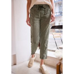 Damen Cargohoseashen olive, Gr. 40, STREET ONE STUDIO, unifarben, Stoff, 60% Lyocell, 37% Baumwolle, 3% Elasthan, Hosen, Middle Waist