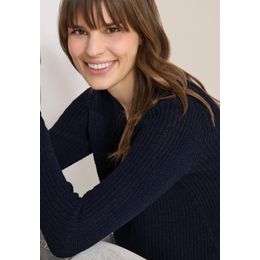 Cecil Damen Strickpullover, blau, Gr. M, unifarben, Strick, Obermaterial: 75% Baumwolle, 25% Polyester, Pullover, mit V-Auschnitt