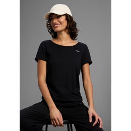 Arizona Damen T-Shirt, schwarz, Basic, Gr. 32, bestickt, unifarben, Jersey, Obermaterial: 50% Baumwolle, 50% Modal, Shirts, Kurzarm, figurbetont,