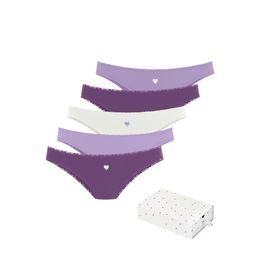 Lascana Damen Brasilslip "Geschenk Box", Gr. 36, lila, Single Jersey, Obermaterial: 95% Baumwolle, 5% Elasthan. Spitze: 90% Polyamid, 10% Elasthan,