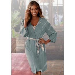 Lascana Damen Kimono, Gr. 40, gr&uuml;n, Baumwolle, mehrfarbig, Hausm&auml;ntel, in uni oder Allover-Druck