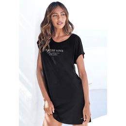 Lascana Damen Nachthemd, Gr. 32, schwarz, Single Jersey, Obermaterial: 50% Baumwolle, 50% Viskose, unifarben, Kleider, Mit Folien- oder Allover-Druck