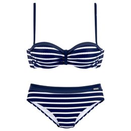 Lascana Damen B&uuml;gel-Bandeau-Bikini, blau, Gr. 34, gestreift, kontrastfarbene Details, Polyamid, Bikini-Sets, mit Tr&auml;gervarianten