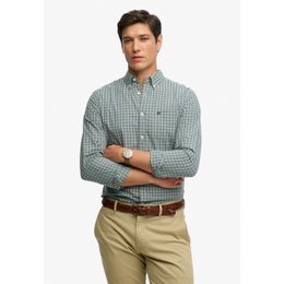 Superdry Herren Langarmhemd "PREPPY POPLIN L/S SHIRT", gr&uuml;n, Gr. M, kariert, Web, Obermaterial: 100% Baumwolle, Hemden, kariertes Design, mit
