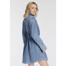 BOSS Orange Damen Hemdblusenkleid "Shirtdress Premium Damenmode"medium blau 420, Gr. M, unifarben, Denim/Jeans, Obermaterial: 100% Baumwolle,