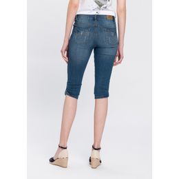 Arizona Damen Caprijeans, blau, Basic, Gr. 48, Destroyed-Effekte, Denim/Jeans, Obermaterial: 79% Baumwolle, 19% Polyester, 2% Elasthan, Jeans,