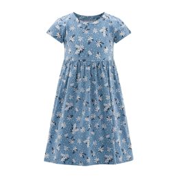 Jerseykleid happy girls, M&auml;dchen, Gr. 134, N-Gr, dove blau, Jersey, Obermaterial: 100% Baumwolle, bedruckt, gebl&uuml;mt, Basic knieumspielend, Rundhals, Kleider Jerseykleid