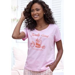 Vivance Dreams Damen Pyjamaoberteil, Gr. 32, rosa, Single Jersey, Obermaterial: 100% Baumwolle, unifarben, Shirts, mit sch&ouml;nem Frontprint