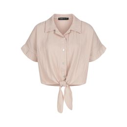 Klassische Bluse CLOUD 5IVE "CLOUD 5IVE Crop Bluse mit Knopfleiste und Knoten", Damen, Gr. XXL, beige, 96% Polyester, 4% Elasthan, Blusen