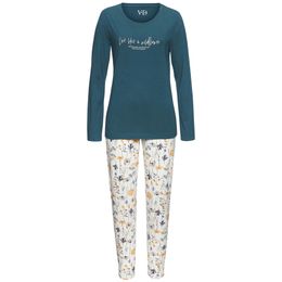 Damen Pyjama, VIVANCE DREAMS BY LASCANA, Gr. 40dunkelgr&uuml;n, gelb, gemustert, Single Jersey, Obermaterial: 50% Baumwolle, 50% Viskose, gemustert,