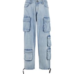 Urban Classics Herren Cargohose "Urban Classics Multi Pocket Denim Cargo"new light blau washed, Gr. 28, unifarben, 100% Baumwolle, Hosen