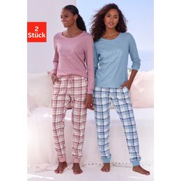 Damen Pyjama, VIVANCE DREAMS BY LASCANA, Gr. 40, blau, Single Jersey, Obermaterial 2: 100% Baumwolle, kariert, Basic, Homewear-Sets, Elastische