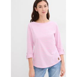 bonprix Damen Langarmshirt "Langarmshirt aus reiner Baumwolle", rosa, Gr. 48, Web, Obermaterial: 100% Baumwolle, Shirts, bequeme Passform, Langarm,