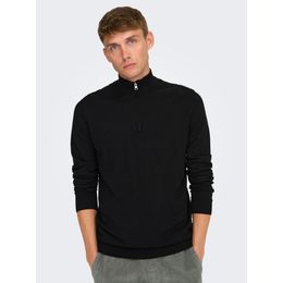 Only & Sons ONLY & SONS Herren Troyer "ONSLOUI REG 12 MEL HALF ZIP KNIT NOOS", schwarz, Gr. L, unifarben, Strick, Obermaterial: 60% Baumwolle, 20% Nylon, 20%