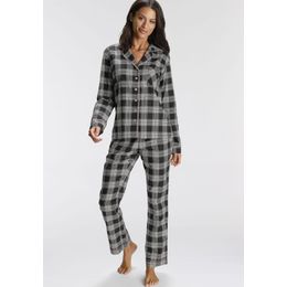 H.I.S. H.I.S Damen Pyjama, Gr. 34, schwarz-wei&szlig;, Flanell, Obermaterial: 100% Baumwolle, kariert, Homewear-Sets, aus Flanell mit Allover-Karomuster