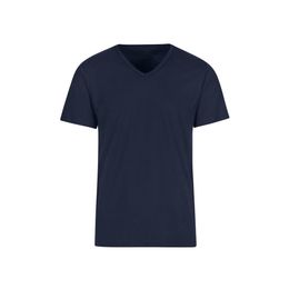 TRIGEMA Herren T-Shirt "TRIGEMA T Shirt aus Biobaumwolle mit V-Ausschnitt", blau, Basic, Gr. L, Single Jersey, 100% Baumwolle (Bio-Baumwolle kbA),