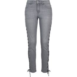 Urban Classics Damen Bequeme Jeans "Urban Classics Damen Ladies Denim Lace Up Skinny Pants"grau, Gr. 28, unifarben, 98% Baumwolle, 2% Elasthan, Jeans