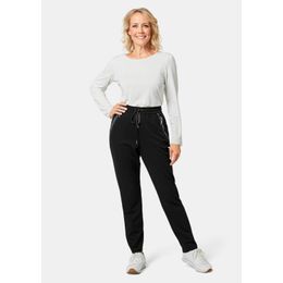 GOLDNER Damen 2-in-1-Hose "Kurzgr&ouml;&szlig;e Elegante Joggpants SARA, hoher Bund", schwarz, Gr. 20, Obermaterial: 67% Viskose CV. 27% Polyamid PA. 6%