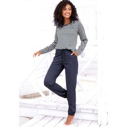 Damen Pyjama, VIVANCE DREAMS BY LASCANA, Gr. 32, blau, Single Jersey, Obermaterial: 100% Baumwolle, bestickt, gestreift, Basic, Homewear-Sets, mit